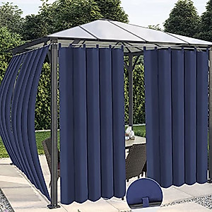 OutdoorLines Waterproof Outdoor Curtains for Patio - Windproof Tab Top Gazebo Curtain Panels - Privacy Sun Blocking Outside Curtain Set for Porch, Pergola and Cabana 54 x 96 inch, Navy Blue, 2 Panels
