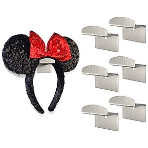 Modern JP Metal Adhesive Hooks for Disney Ears (6-Pack) - Optional Screws Included, Minimalist Disney Ear Holder, Strong Hold Headband Holder - Stainless Steel, Silver