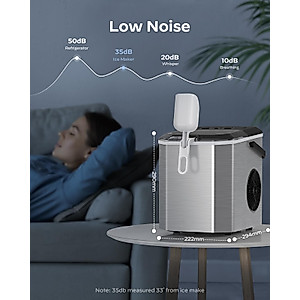 Silonn Stainless Steel Ice Maker Countertop, Stainless Steel Portable Ice Machine with Carry Handle, Self-Cleaning Ice Makers with Basket and Scoop, 9 Cubes in 6 Mins, 26 lbs per Day