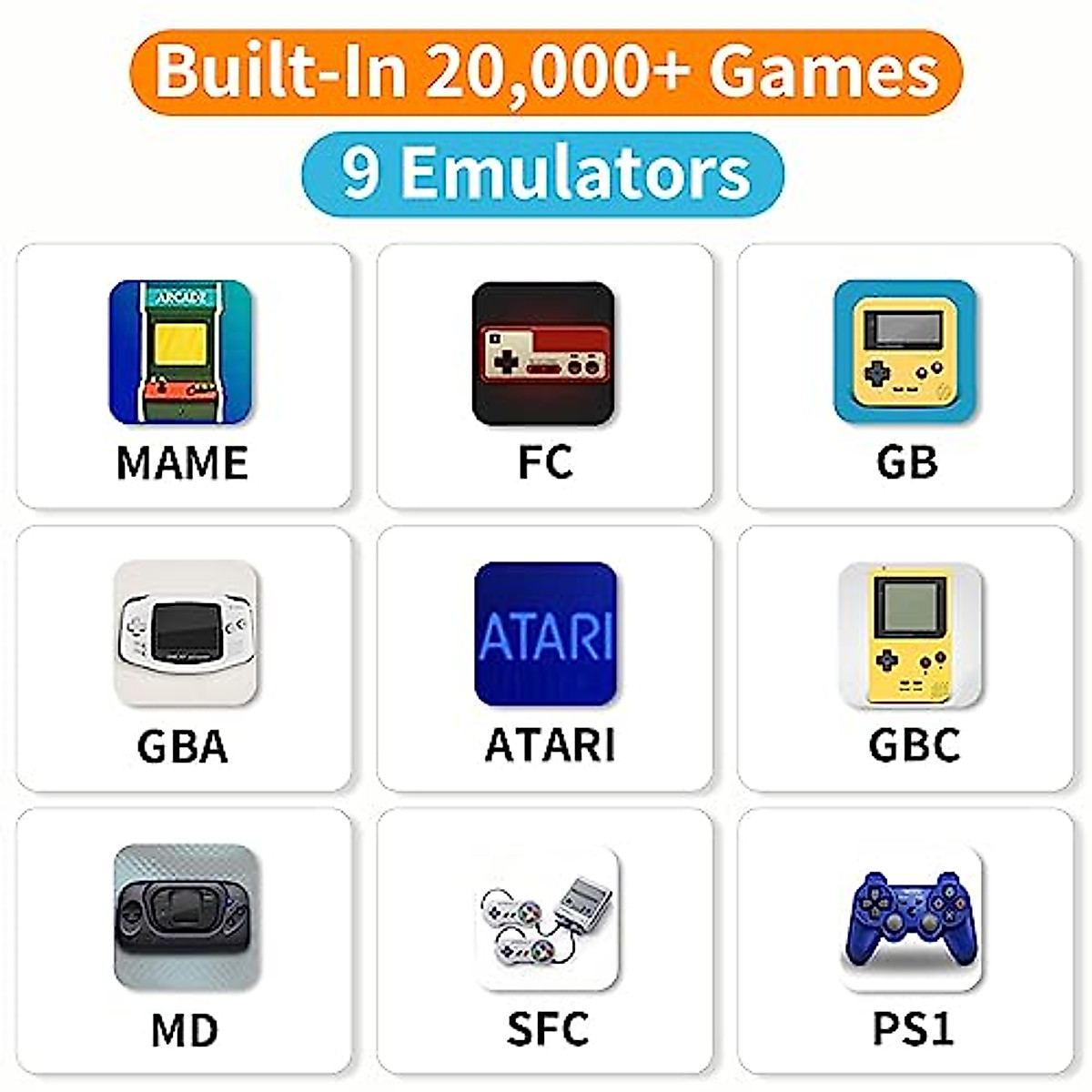 Wireless Retro Game Console, Plug & Play Video TV Game Stick with 20000+ Games Built-in, 9 Emulators, 4K HDMI Nostalgia Stick Game for TV, Dual 2.4G Wireless Controllers, 64G