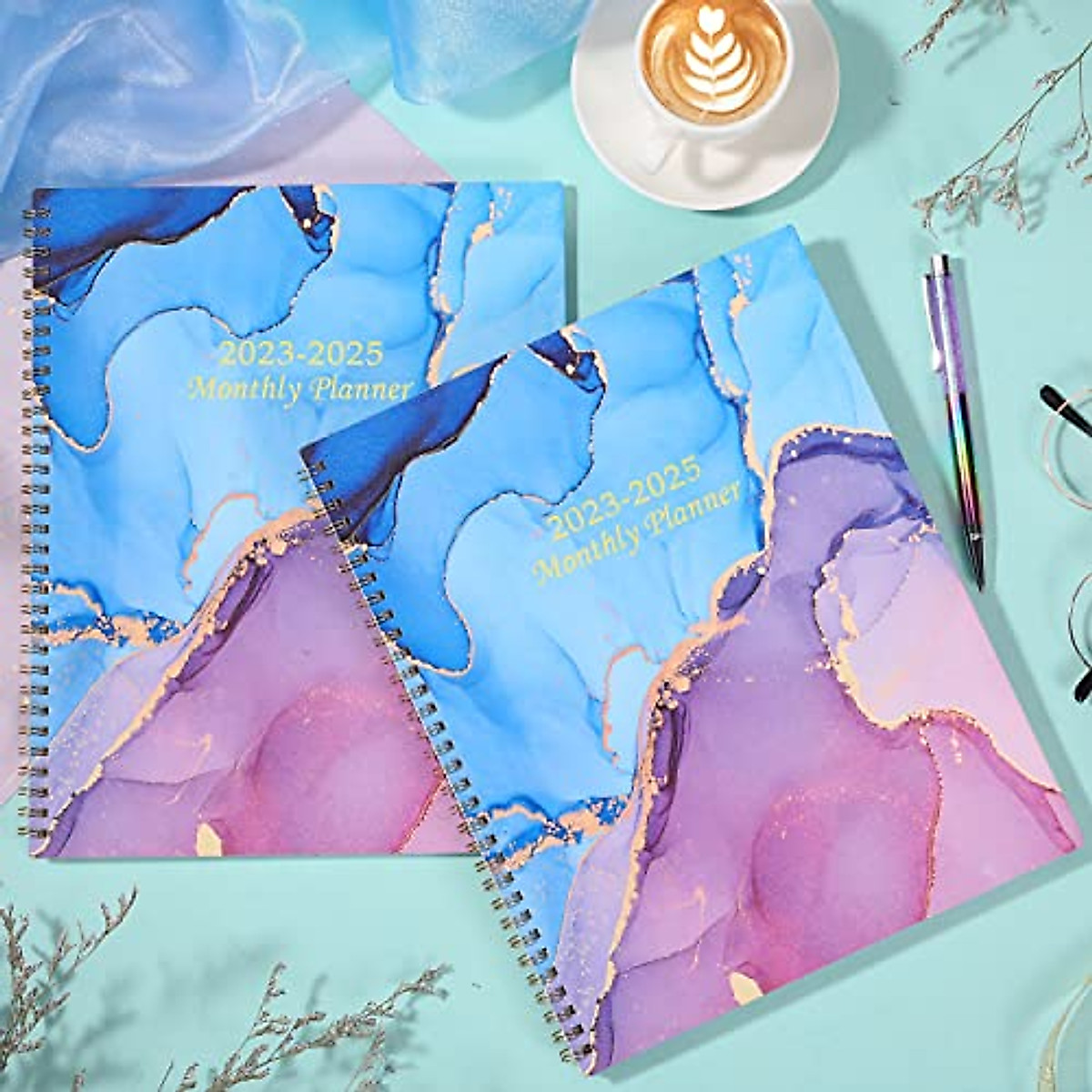 2023-2025 Monthly Planner/Calendar - 2 Year(24 Months) Planner with Tabs & Pocket, July 2023 - June 2025, Contacts and Passwords, 8.5" x 11", Thick Paper, Twin-Wire Binding - Pink Purple Marble