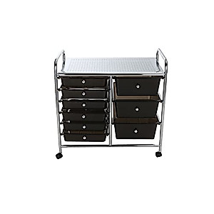 Mind Reader Storage Drawer Rolling Utility Cart, 9 Drawer Organizer, Black