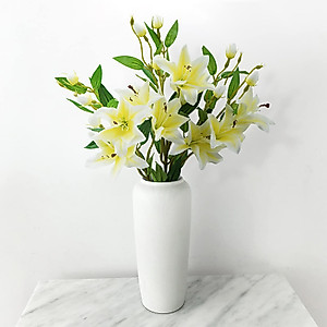 MINYULUA 3Pcs Artificial Tiger Lily Bouquet Real Touch Latex Lilies Faux Flower 30" Tall Fake Flower Vase Arrangement for Home Wedding Party Garden Table Shop Office Decor - Yellow