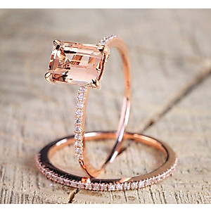 SUKKCCNO 18K Rose Gold Plated Shiny Full Diamond Rings Set Anniversary Cubic Zirconia Topaz Rings Wedding Bands Engagement Bridal Rings Set for Women (2Pcs) (7)