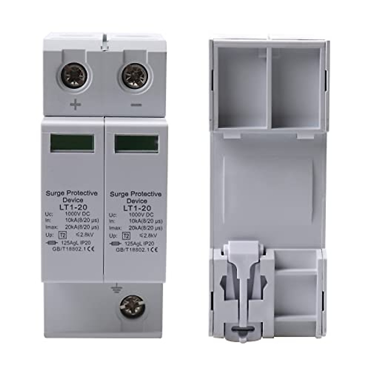 VOZINMOST Voltage Surge Arrester Device Circuit Breaker, 2P Surge Protective Device DC Photovoltaic Lightning Protector Safe House Low-Voltage Arrester (1000V 2P20KA)