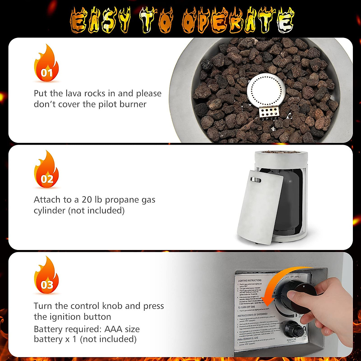 Tangkula Outdoor Round Propane Fire Pit, Patiojoy 16 Inch Auto-Ignition Patio Gas Fire Pit with Waterproof Protective Cover, Touch-up Pen and Lava Rocks, 30,000 BTU Fire Pit for Backyard, Outside