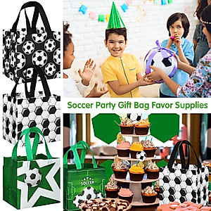 Kigeli 60 Pcs Soccer Gift Bags Soccer Party Bags Soccer Goodie Bags Reusable Soccer Non Woven Gift Bags with Handles Soccer Treat Bags Soccer Snack Candy Bags for Team Party Birthday Supplies