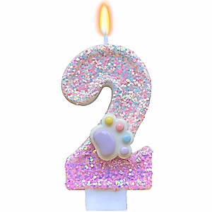 Dog Paw Birthday Candles Numbers, Pink Number 2 Candle for Cake Party Supplies, 3 inch Cake Topper Decorations, Birthday Decorations for Kids (Number 2, Pink)