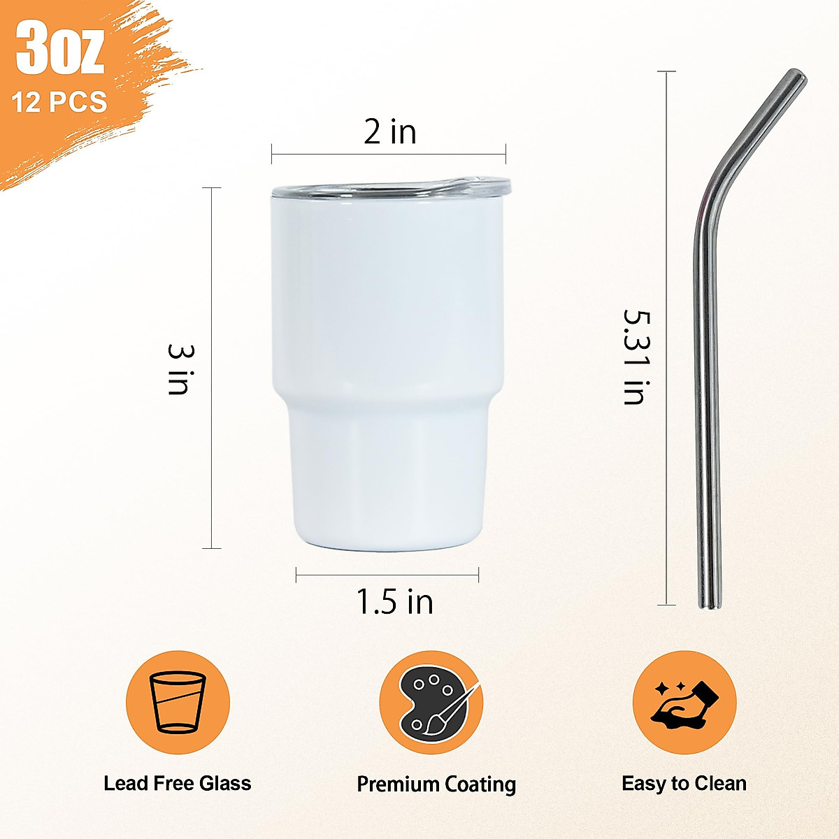 FECBK 3 oz Mini Tumbler Shot Glass with Straw and Lid 12 Pcs Sublimation Shot Glasses Tumblers Blank Stainless Steel Cute Shot Glasses Set for Wedding Party Whiskey Cocktail Bar, 6 Colored