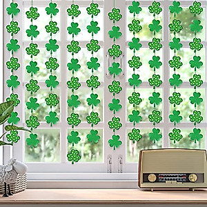4 Pack St. Patrick's Day Garland 13ft Glitter Shamrock Hanging Garland Double Sided Green Lucky Clover Banner Spring Irish Streamer Saint Patrick's Day Decorations Hanging Ornaments Party Supplies