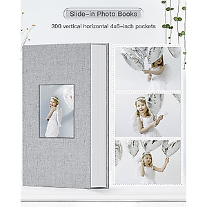 Popotop Photo Album 4x6-300 Photos Linen Cover Photo Books with 300 Horizontal Pockets,Slip-in Picture Albums for Family Wedding Anniversary Baby Vacation Pictures