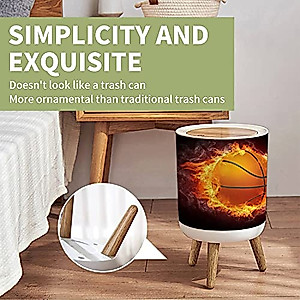 PHAIBHKERP Small Trash Can with Lid Basketball Ball Garbage Bin Round Waste Bin Press Cover Dog Proof Wastebasket for Kitchen Bathroom Living Room 1.8 Gallon