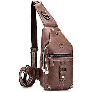 Genuine Leather Sling Bag,Full Grain Leather Chest Bag Casual Crossbody Shoulder Backpack Travel Hiking Vintage Daypacks for Men