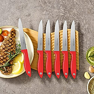 Knife Set 15-Piece Kitchen Knife Set with Block Wooden,Chef Knife Set with Sharpener,High Carbon Stainless Steel Knife Block Set by Emojoy,Red