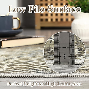 GarveeHome Washable Rug 5x7 Modern Area Rug Non Slip Rug Low Pile Accent Throw Rugs Stain Resistant Indoor Floor Carpet for Living Room, Camel/Green