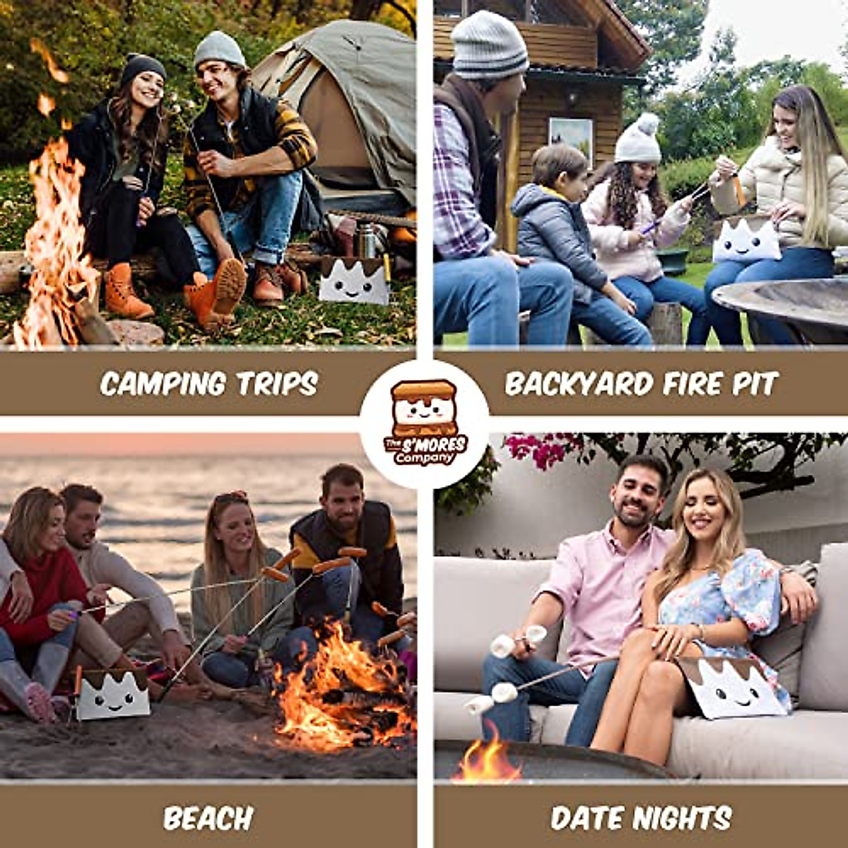 The S’mores Company - Marshmallow Roasting Sticks, Telescoping Smores Skewers for Fire Pit with Storage Bag, Hot Dog Roasting Sticks, 34 Inch Long Fork - 5 Pack, Fire Pit Skewers