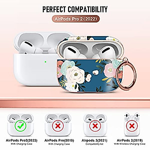 Youskin Airpod Pro 2 Case 2022 Flower Cute, AirPod Pro 2nd Generation Case, Rose Golden Plating Airpods Pro Case with Keychain，Shockproof Protective Case for AirPod Pro 2 2022，Blue Red Flower