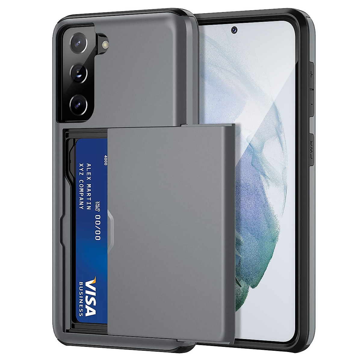 Jiunai for Samsung S21 Case, Galaxy S21 Case Credit Card IDs Cash Holder Shell Wallet Case Slide Cover Dual Layer Hard PC Soft TPU Rubber Cover Phone Case for Samsung Galaxy S21 5G 6.2'' 2021 Grey