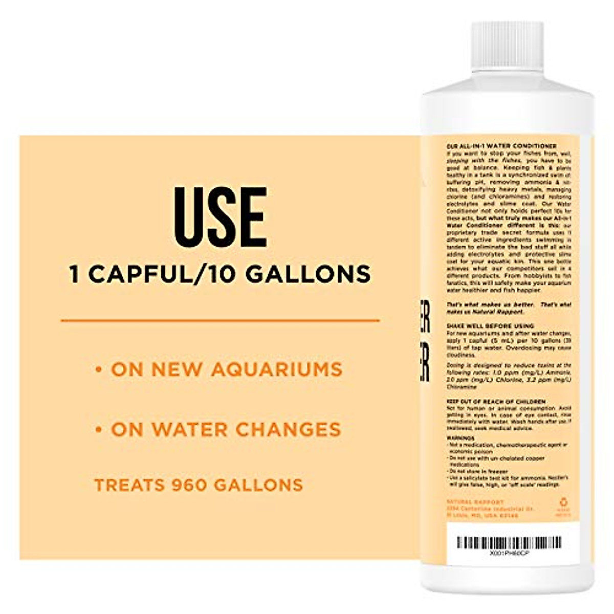 Natural Rapport Aquarium Water Conditioner - The Only All-in-1 Water Conditioner Fish Need - Naturally Detoxifies and Removes Ammonia, Nitrite, Chlorine, and Chloramine (16 fl oz.)