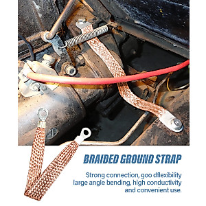 AOCISKA 3PCS Automotive Ground Strap,Heavy Duty Engine Braided Copper Ground Strap,Professional Vehicle Grounding Cable Straps with Rings Terminal Plugs,Universal Ground Straps for Most Cars