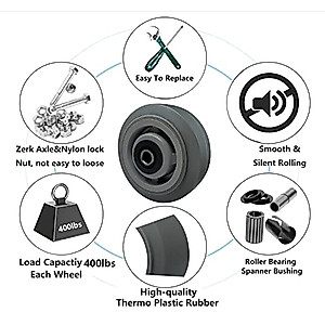HANDSAMMU 5x2"Heavy Duty Caster Wheels -Industrial Caster Wheels,Rubber Wheels- Set of 1 with up to 400 LB Capacity