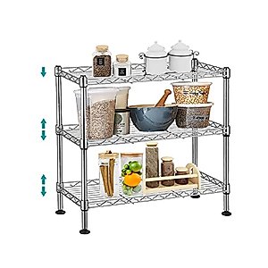 Doredo 3 Tier Wire Shelving Unit, Adjustable Wire Rack Shelving with Leveling Feet, Metal Storage Shelf Unit for Kitchen, Laundry, Pantry, Balcony (18" D x 8" W x 18" H, Chrome)