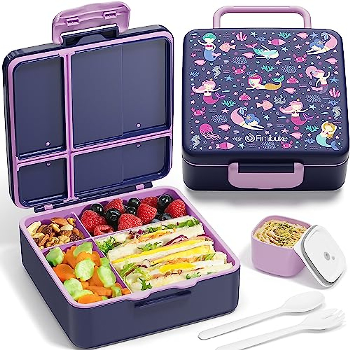 Fimibuke Bento Lunch Box for Kids - Leak Proof Toddler Bento Box with 4 Compartments BPA Free Dishwasher Safe Lunch Container with Utensils, Ideal Portion Sizes for Ages 3-12 Girls Boys for School