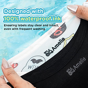 KiddoSpace Name Stamp for Clothing Kids - Kiddostamp™ Customized Double Sided Name Stamp - Personalised Clothing Stamps - Waterproof Name Stamp (White + Black Ink)