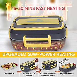 PREMIUMPLUS Electric Lunch Box Food Heater- Portable Food Warmer with Carrying Bag, Fork & Spoon- Lunch Box Warmer Portable for Work Car Truck- 1.5L Crockpot Lunch Warmer- 60W 12V/24V/110V (Purple)