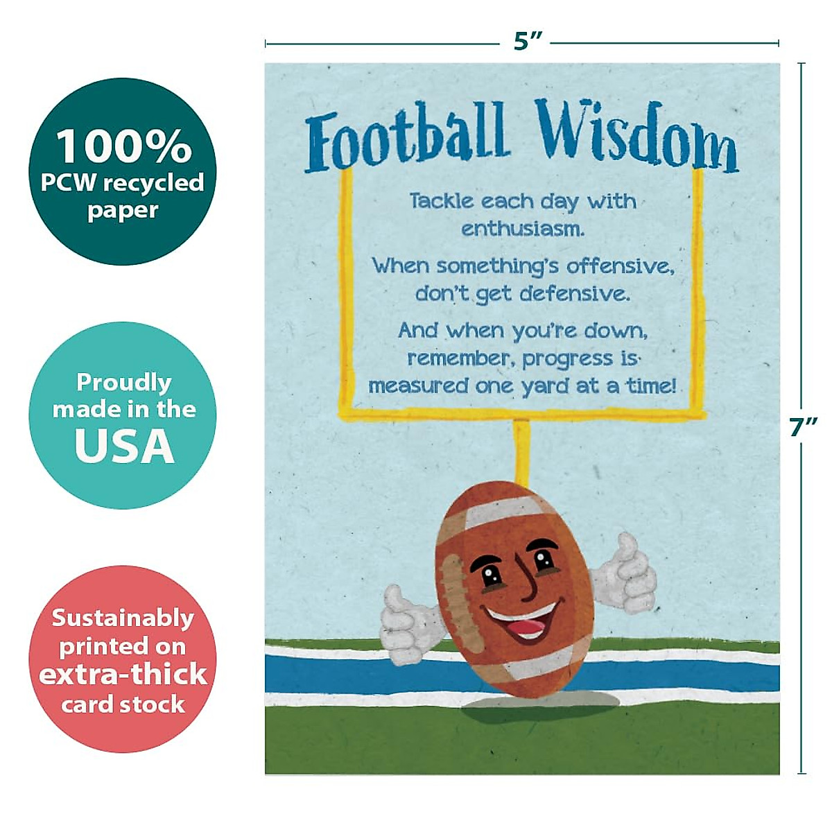 Tree-Free Greetings - Humorous Birthday Cards - Artful Designs - 1 Card + Matching Envelopes - Made in USA - 100% Recycled Paper - 5"x7" - Football Wisdom (GO61536)