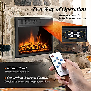 COSTWAY 19.5-Inch Electric Fireplace Inserts, 1500W Wall Recessed and Freestanding Decorative Fireplace with Remote, 7 Brightness Settings, Overheat Protection, Fireplace Heater for Indoor Use