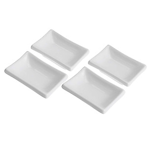 Cabilock 4pcs Sauce Dishes Ceramic Seasoning Dipping Bowl Rectangular Porcelain Saucer Appetizer Plate for Condiment Kitchen BBQ