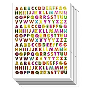 Stickers Glitter Pack 10 Sheets Cute Alphabet Letter A to Z Cartoon Stickers Label for Kids and Teachers Label Art Decal Craft Scrapbook Book Album Diary Card Birthday School Supplies (12)