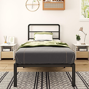 Riwanca 14 Inch Twin Size Bed Frames with Headboard, Heavy Duty Metal Platform Bed Frame Rounded Corners, No Box Spring Needed Mattress Foundation, Noise Free, Black