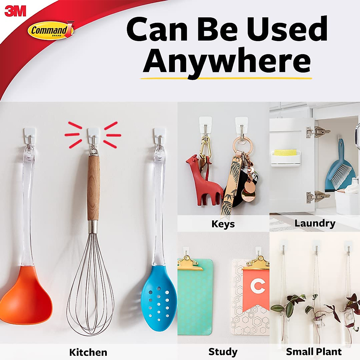 Command Small Wire Toggle Hooks, Damage Free Hanging Wall Hooks with Adhesive Strips, No Tools Wall Hooks for Hanging Organizational Items in Living Spaces, 3 White Hooks and 4 Command Strips
