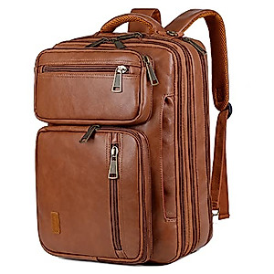 Leather Laptop Backpack Briefcase Hybrid 15.6 Inch Laptop Travel Backpack Hiking College Backpack for Men BC-04 (Brown)