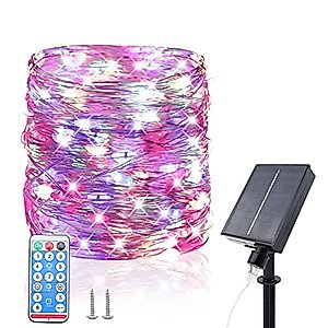 HEXADRC Outdoor Solar String Lights, 65.6 FT 200 LED Solar Powered Christmas Decorative Fairy Lights with 8 Modes, Waterproof Silver Wire for Thanksgiving Patio Yard Trees Party - Colorful