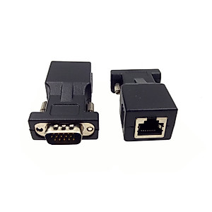 Halokny VGA Extender Over Ethernet Adapter, VGA 15 Pin Male to CAT5 CAT6 RJ45 Female Network Cable Extender Connector Adapter(2-Pack)