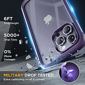 Miracase Glass Series Designed for iPhone 14 Pro Max Case 6.7 Inch, 2023 Upgrade Full-Body Bumper Case with Built-in 9H Tempered Glass Screen Protector with Camera Lens Protector, Noble Purple