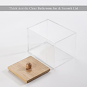 Qtip Holder Dispenser, Apothecary Jars with Lids, Acrylic Cotton Ball Holder - Q Tip Holder Apothecary Jars Clear Container Dispenser for Cotton Swab, Cotton Round Pads, Floss (2Pack Square Jars)