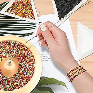 hobbyworker The Upgrade Version Wooden Bead Spinner with 2 Pcs Big Needles,8000 Pcs Seed Beads and 1 Surprise Gift Pack for Jewelry Making Tools,Quickly Stringing Beads Tool