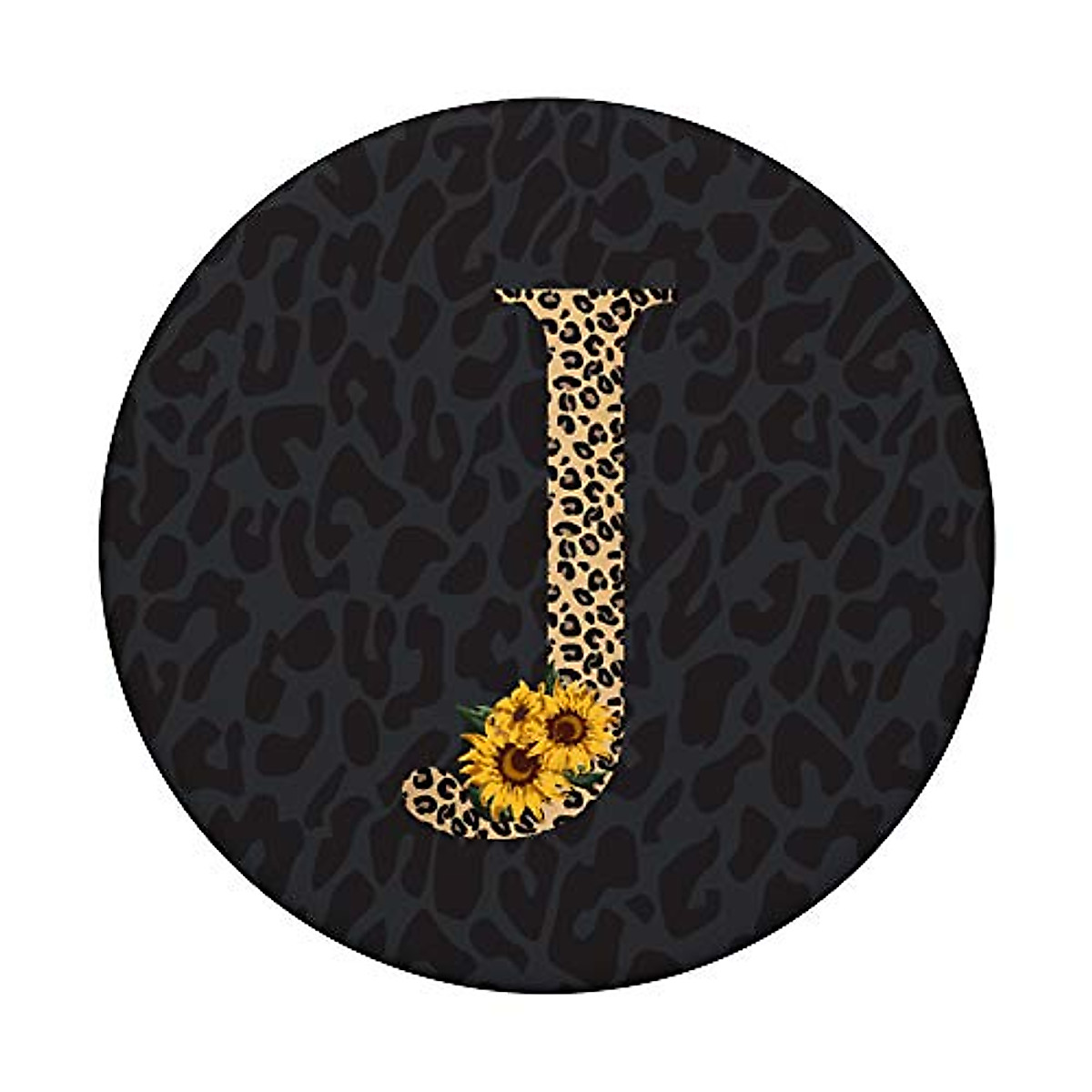 Leopard Cheetah Animal Print Sunflower Monogram Letter J PopSockets Swappable PopGrip