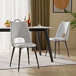 SunsGrove Faux Leather Indoor Kitchen Dining Chairs Set of 2, Comfortable Modern Upholstered Chairs for Dining Room, Living Room, and Bedroom Side Chairs (Grey)