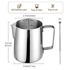 Seninhi Milk Frothing Pitcher Jug Coffee Spoons Frother Steamer Cup Foam Making - Suitable for Espresso - Latte Art Chai Cappuccino Hot Chocolate - Stainless Stee