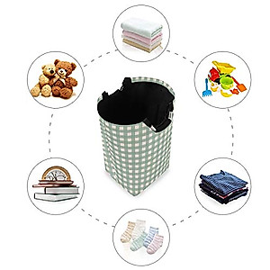 Ruio Laundry Hamper Basket Storage Bag Foldable Clothes Bag Plaid in Sage Green Folding Washing Bin Clothes Hamper Large Basket