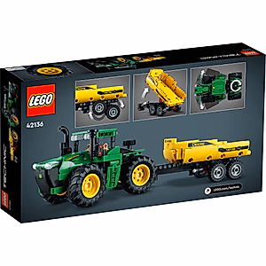 LEGO Technic John Deere 9620R 4WD Tractor Toy 42136 Building Toy - Collectible Model with Trailer, Featuring Realistic Details, Construction Farm Toy for Kids Ages 8+