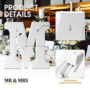 6 Pcs Mr and Mrs LED Sign 12 Pcs Flameless LED Candles 300 Pcs Artificial Rose Petals Neon Mr and Mrs Sign for Wedding Table Heart Romantic Candles Light up Letters for Romantic Night Decor (White)