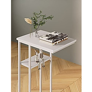 Innerjoin C Shaped End Table, Side Table with Metal Frame, TV Tray Table for Couch, Sofa Table for Living Room Bedroom, Bedside, Rustic Vintage Style, White