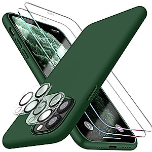 Dssairo [5 in 1 for iPhone 11 Pro Max Case, with 2 Pack Screen Protector + 2 Pack Camera Lens Protector, Liquid Silicone Ultra Slim Shockproof Protective Phone Case [Microfiber Lining] (Alpine Green)…