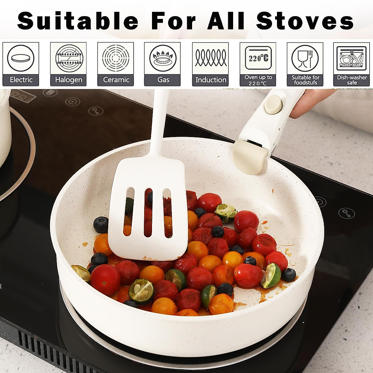 Vkoocy Pink Non Stick Pot and Pan Sets with Removable Handle, Ceramic Cookware Set Detachable Handle, Induction Kitchen Camping Stackable Pots Pans, Dishwasher/Oven Safe, PTFE/PFOA/PFOS Free